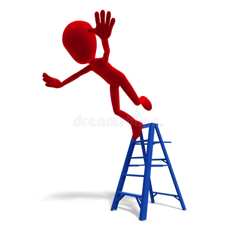 3d Male Icon Toon Character Falls from the Ladder Stock Illustration ...