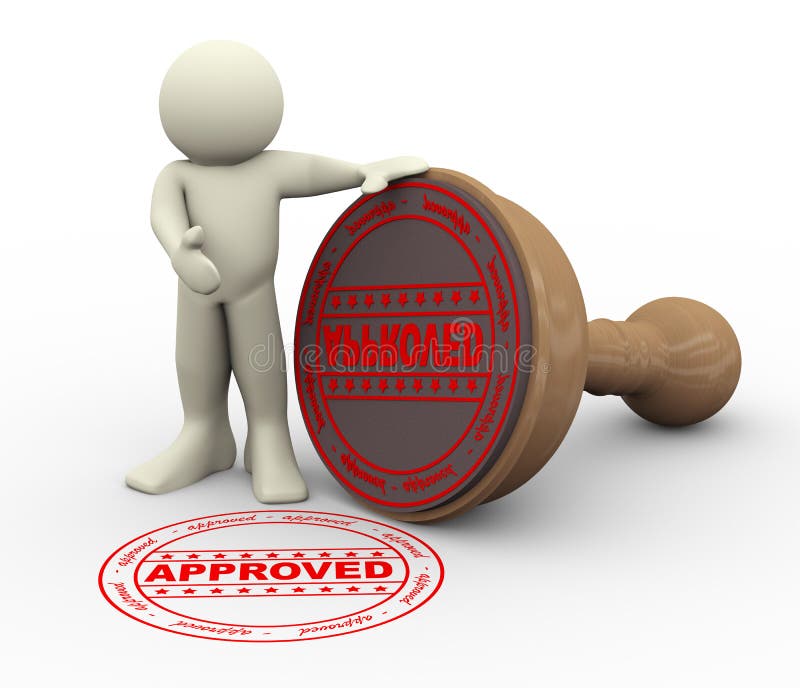 3d Man and Approved Rubber Stamp Stock Illustration - Illustration of ...