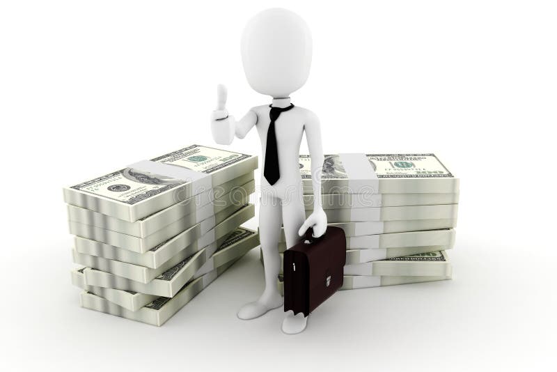 3d Man Business Man and a Lot of Money Stock Illustration ...