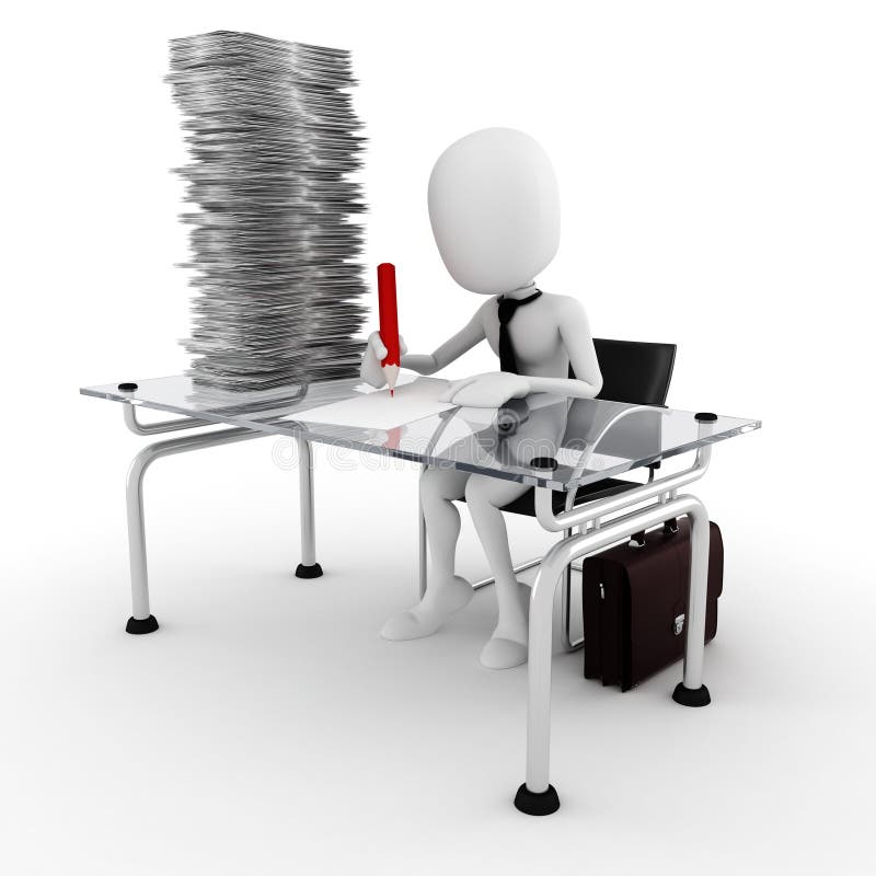 3d Man Business Man Working Hard Stock Illustration - Illustration of ...