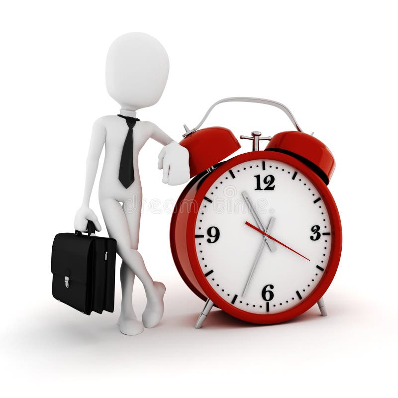 3d Man Businessman and an Alarm Clock Stock Illustration - Illustration ...