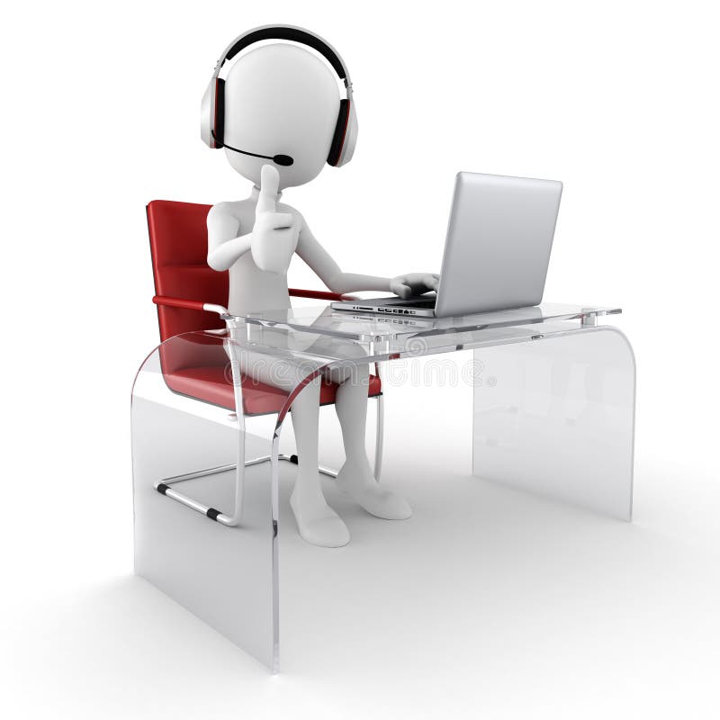 3d Man with Headphone Using Laptop Stock Illustration - Illustration of ...