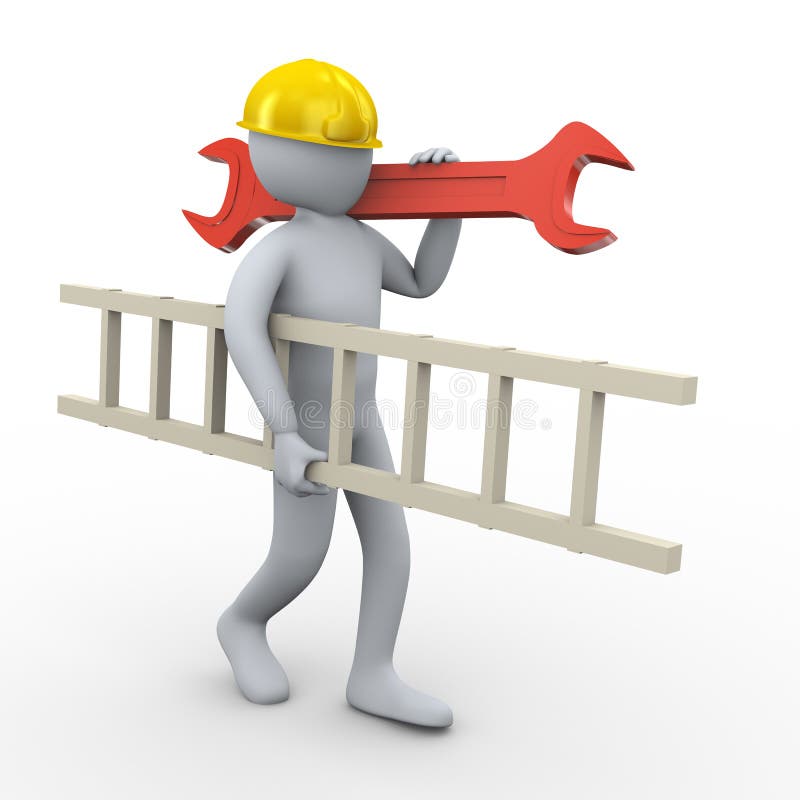 3d Man Carrying Ladder and Wrench Stock Illustration - Illustration of ...