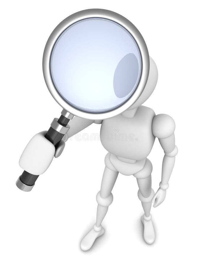 3d Man Character with Magnifying Glass Stock Illustration ...