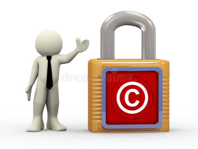 3d Man with Copyright Symbol Padlock Stock Illustration - Illustration ...