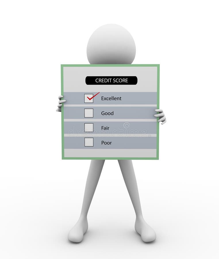 3D man with Credit Score stock illustration. Illustration of checkbox ...
