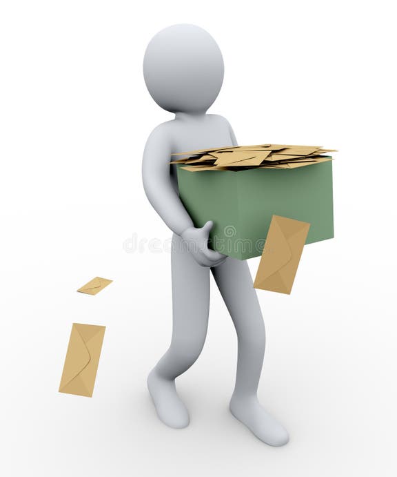 3d man and envelopes box stock illustration. Illustration of carrying ...