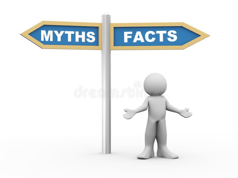 3d Man and Facts Vs Myths Road Sign Stock Illustration - Illustration ...