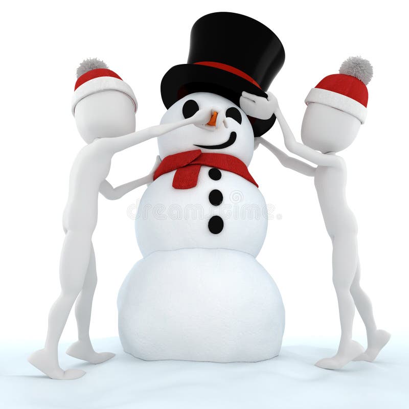 3d Man and a Funny Snow Man Stock Illustration - Illustration of ...