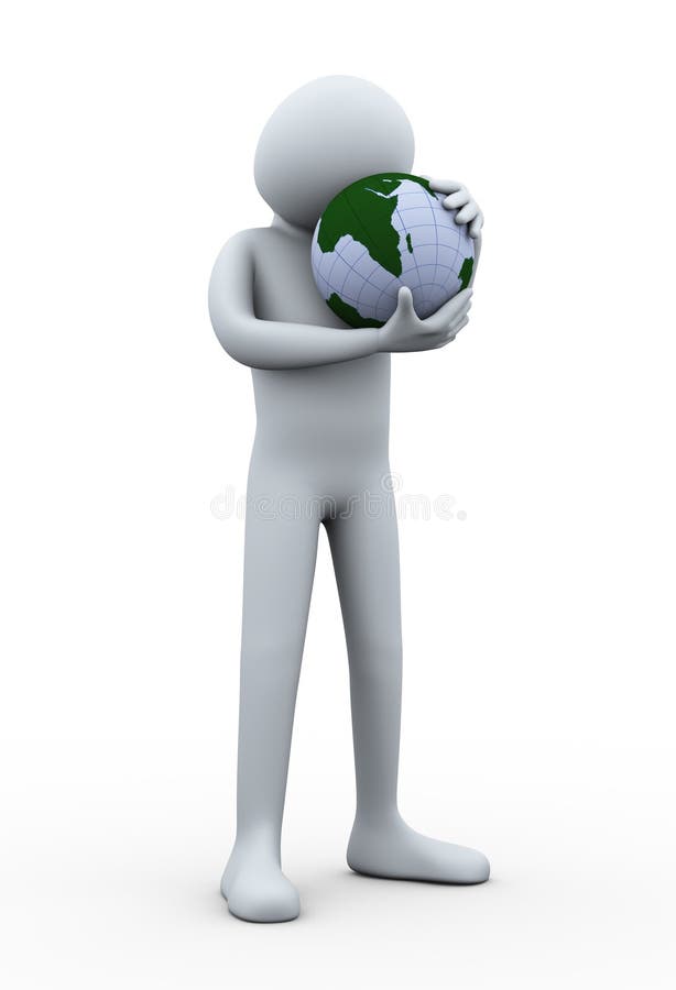 3d man hugging green globe stock illustration. Illustration of enfold ...