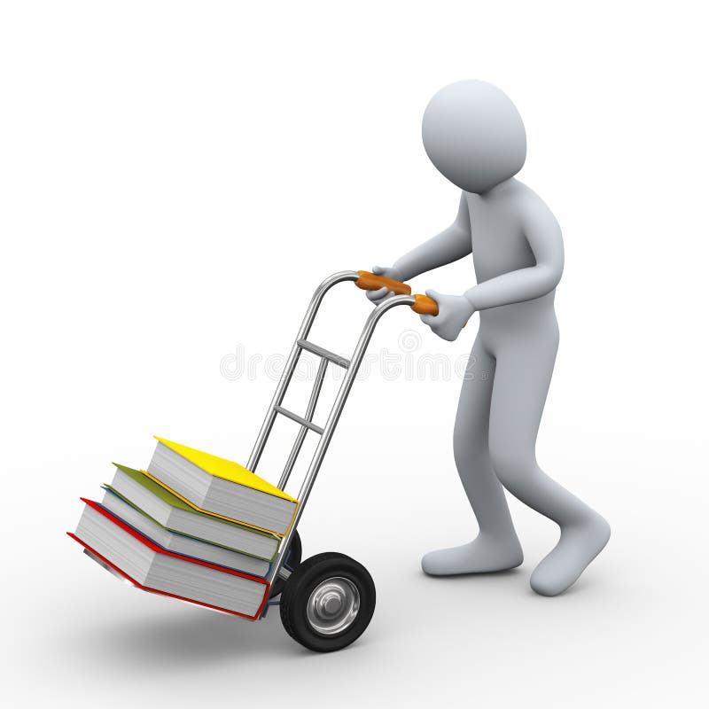 3d Man with Hand Truck Carrying Books Stock Illustration - Illustration ...