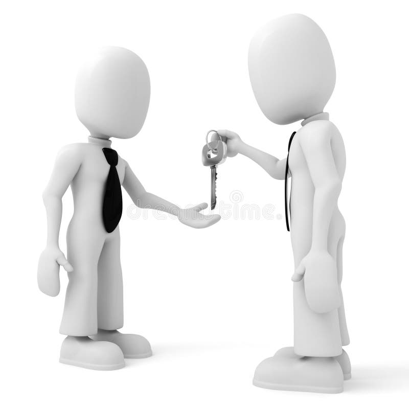 3d Man Holding a Key Isolated on White Stock Illustration ...