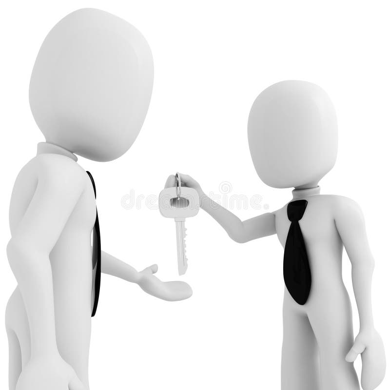 3d Man Holding a Key Isolated on White Stock Illustration ...