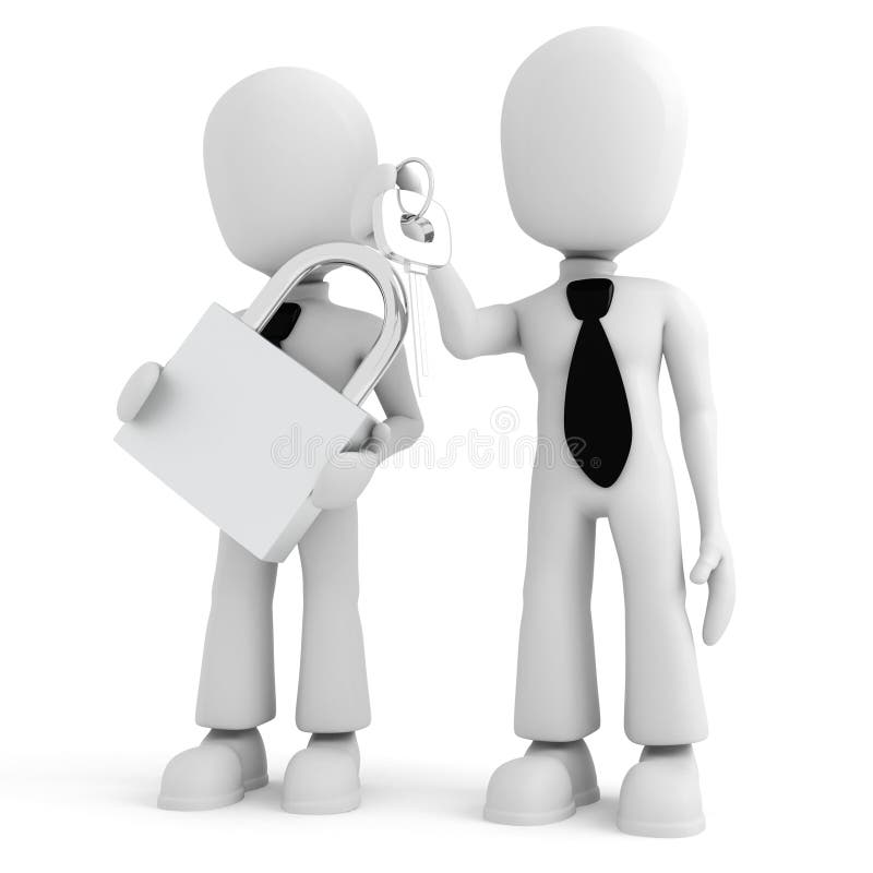 3d Man Holding a Key Isolated on White Stock Illustration ...