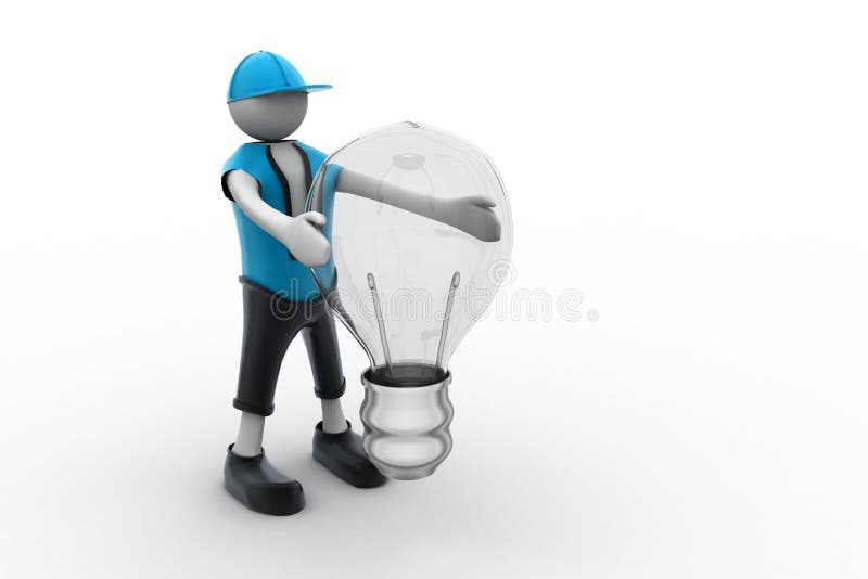 3d Man Holding a Light Bulb while Thinking Stock Illustration ...
