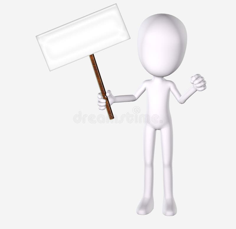 3D Man Holding Sign On Stick Stock Illustration - Illustration of ...