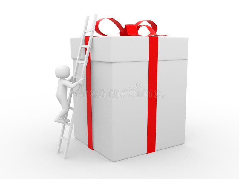 3d Man - Human Character Climbing Gift Box Stock Illustration ...