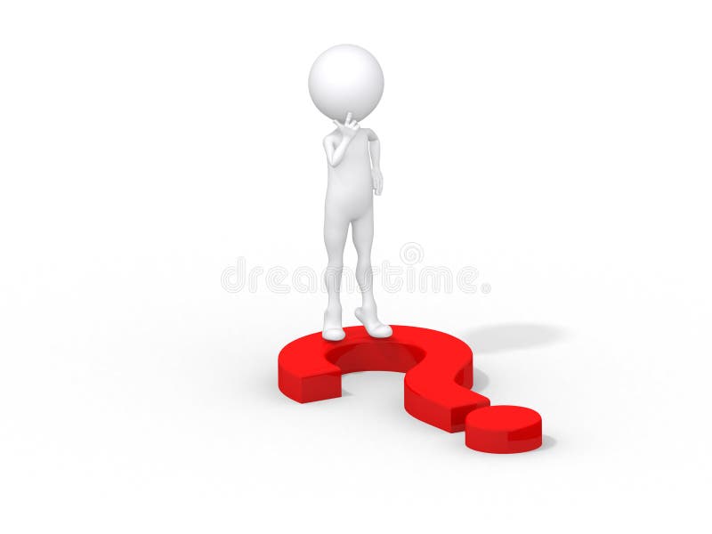 3d Man Sitting on Red Question Mark Over White Stock Illustration ...