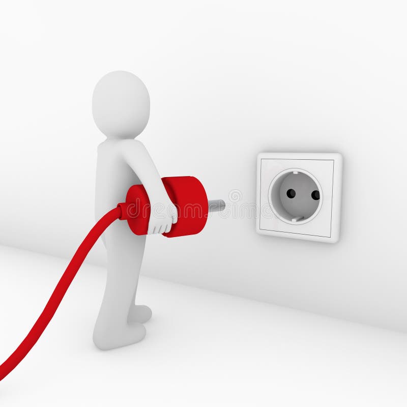 3D Man Putting Pin Plug into Socket Stock Illustration - Illustration ...