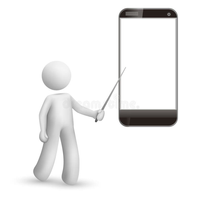 3d Man Pointing At A Mobile Phone Stock Vector Illustration Of