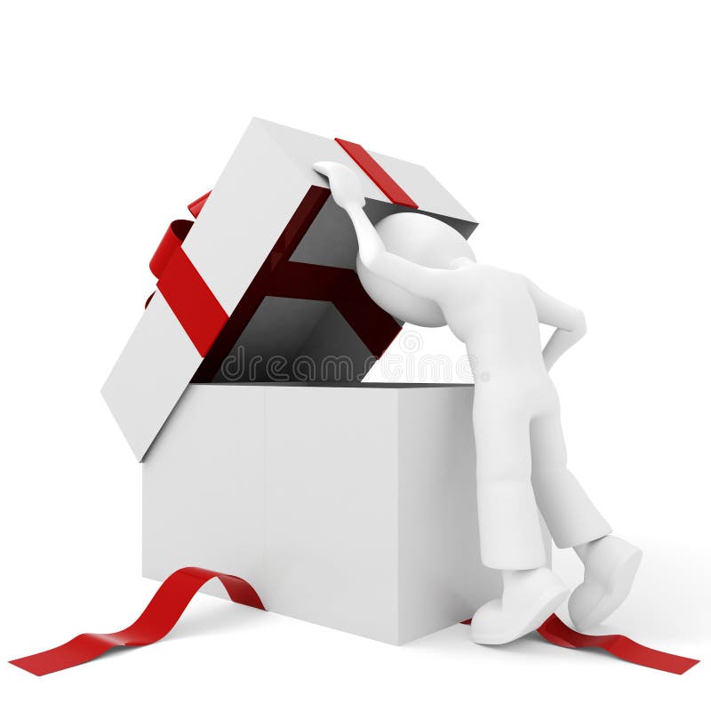 3d man and a present box stock illustration. Illustration of care ...
