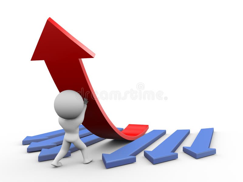 3d Man Pushing Arrow Upward Stock Illustration - Illustration of idea ...