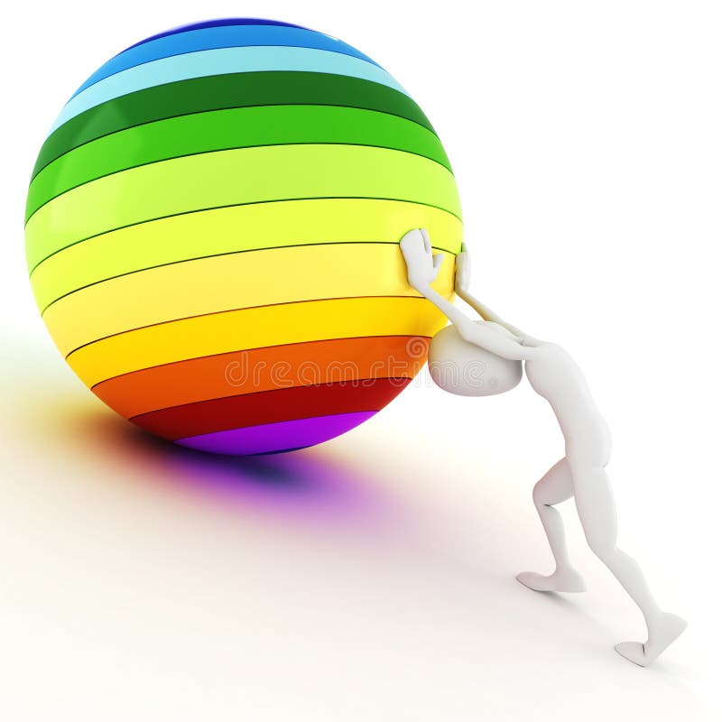 3d Man Pushing a Colorful Ball Stock Illustration - Illustration of ...