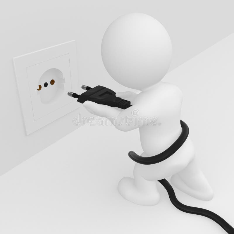 3D Man Putting Pin Plug into Socket Stock Illustration - Illustration ...
