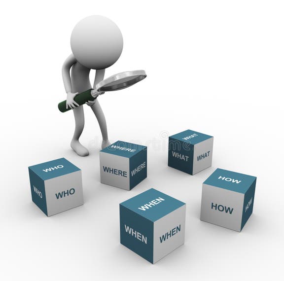 3d man and question words stock illustration. Illustration of person ...