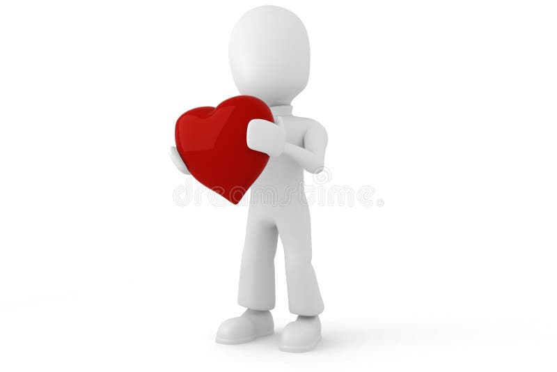 3d Man with a Red Heart in Hes Hands Stock Illustration - Illustration ...