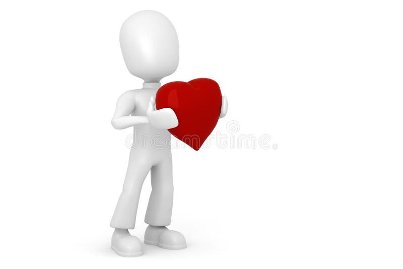 3d Man with a Red Heart in Hes Hands Stock Illustration - Illustration ...