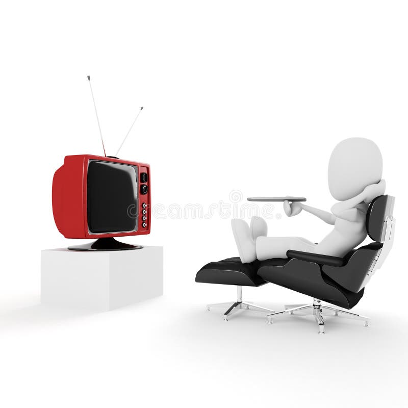 3d Man Relaxing and Watching Tv, Studio Render Stock Illustration ...
