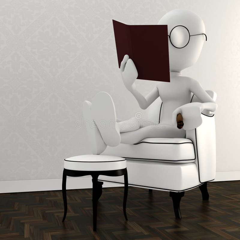 3d Man Resting in a Chair and Reading a Book Stock Illustration ...