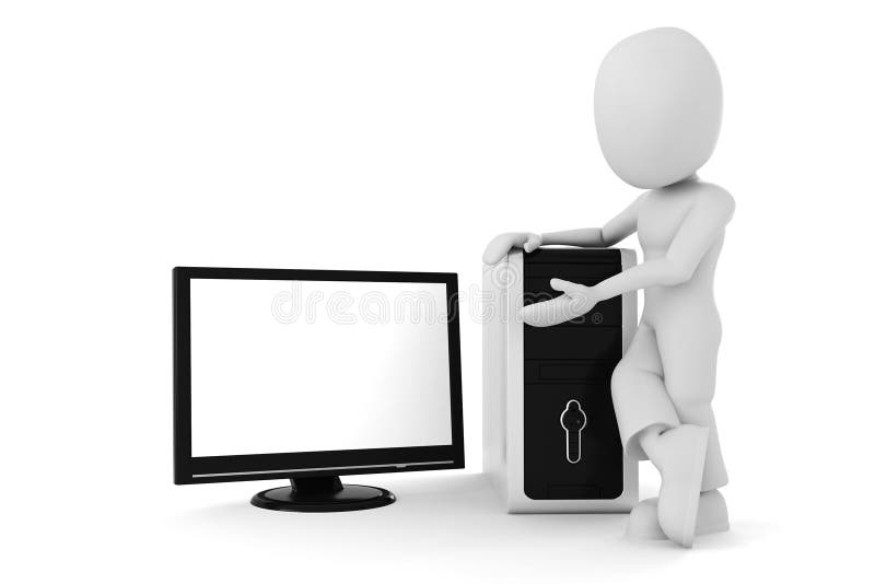 3d man, revealing a new pc stock illustration. Illustration of ...