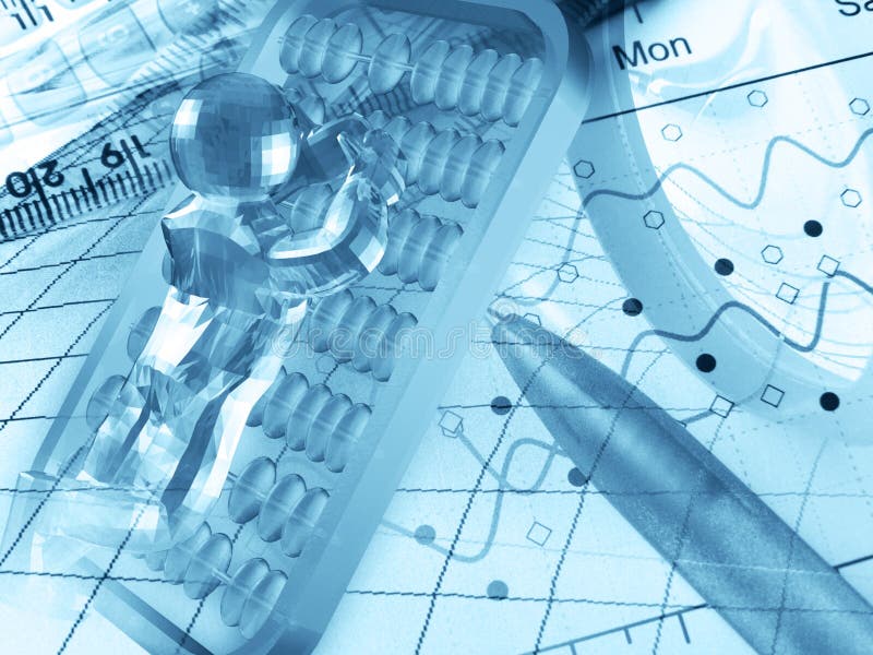 3D Man, Ruler, Pen and Magnifying Glass Stock Image - Image of economy ...