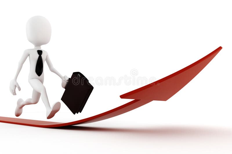 3d Man Running on an Arrow, Pointing Up Stock Illustration ...