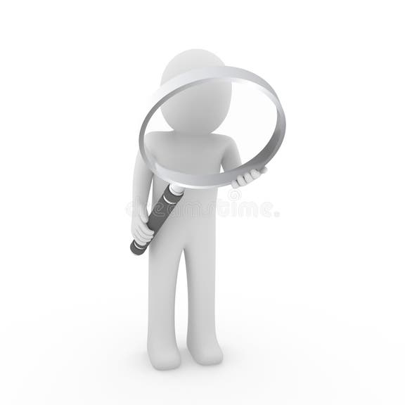 3d Man Search Magnifying Glass Stock Illustration - Illustration of ...