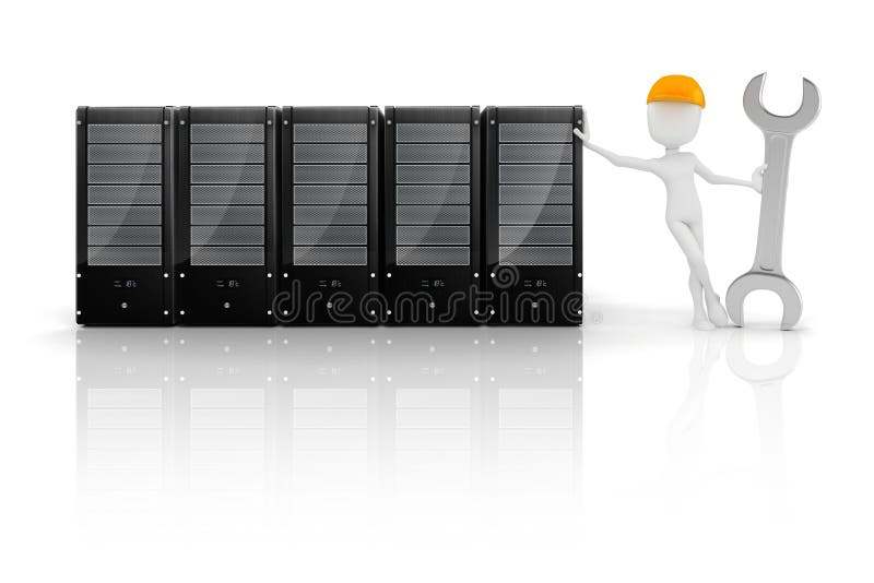 3d Man and Server, Hardware Maintenance Stock Illustration ...