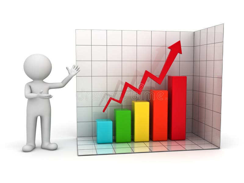3d Man Presenting Business Growth Chart Graph Stock Illustration ...