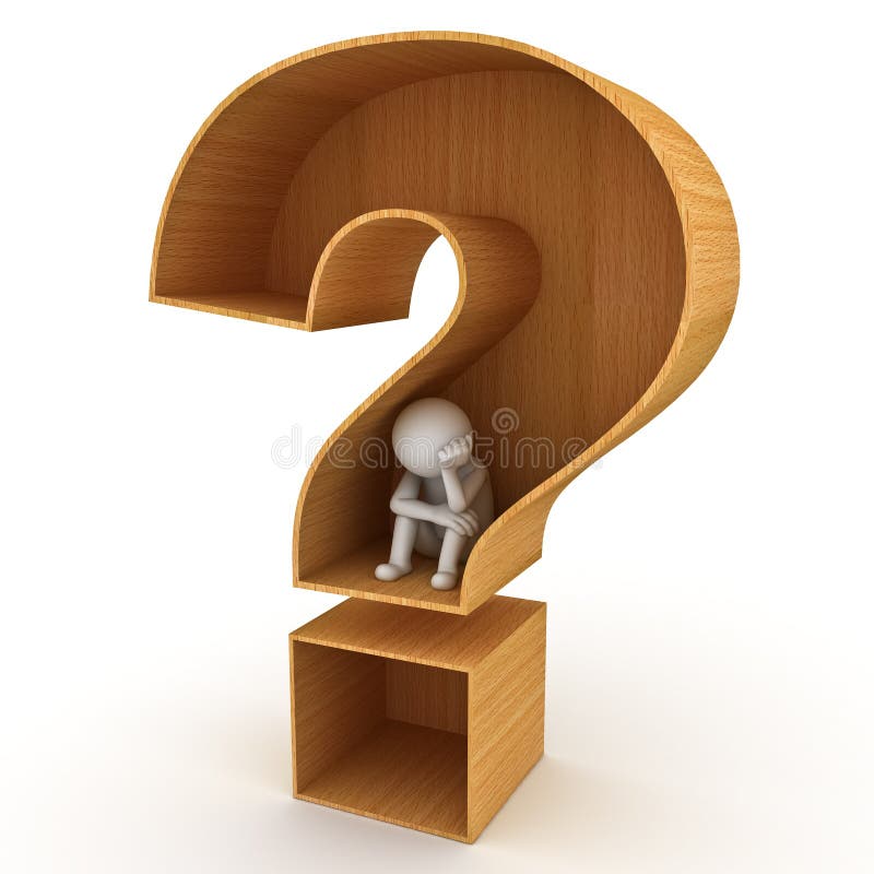 3d Man Sitting on Question Marks Box and Thinking with Idea Bulb in ...