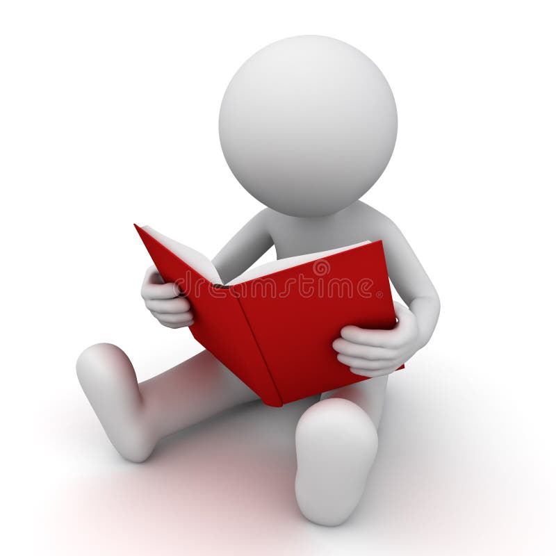 3d Man Sitting And Reading A Red Book Stock Illustration - Image: 28738317