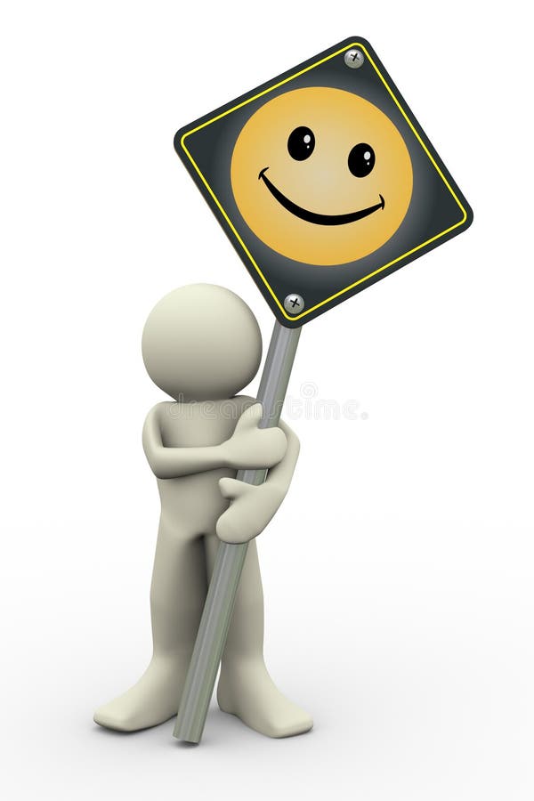 3d Man with Smile Sign Board Stock Illustration - Illustration of ...
