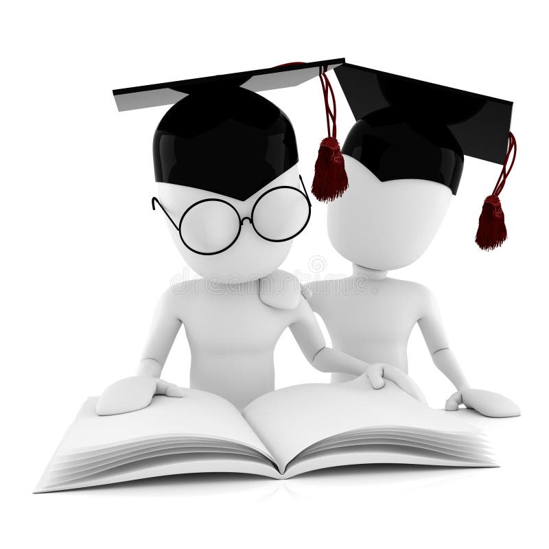 3d Man Studying Isolated on White Stock Illustration - Illustration of ...