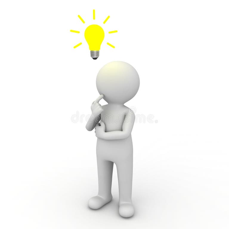 3d Man Thinking with Idea Bulb Above His Head Stock Illustration ...