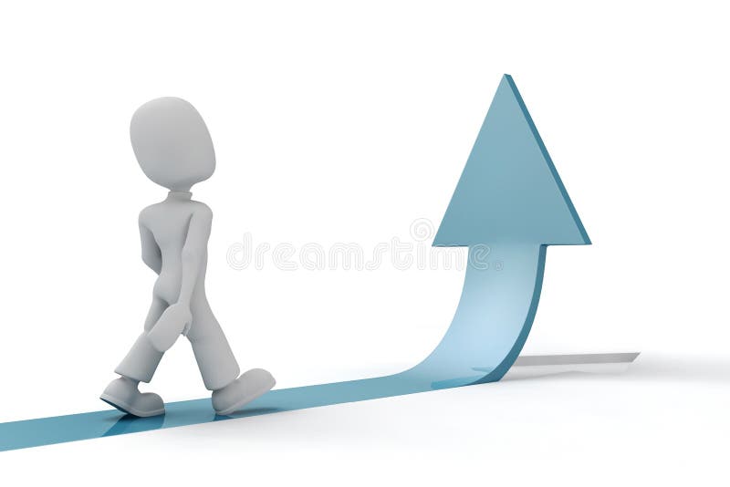 3d Man Walking on a Blue Arrow Pointing Up_2 Stock Illustration ...