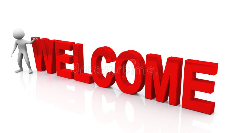 3d man with welcome text stock illustration. Illustration of greet ...