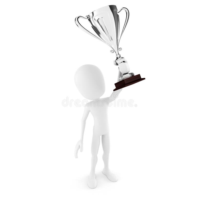 3d Man Winner Holding a Big Trophy Stock Illustration - Illustration of ...