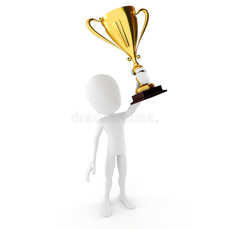 3d Man Winner Holding a Big Trophy Stock Illustration - Illustration of ...