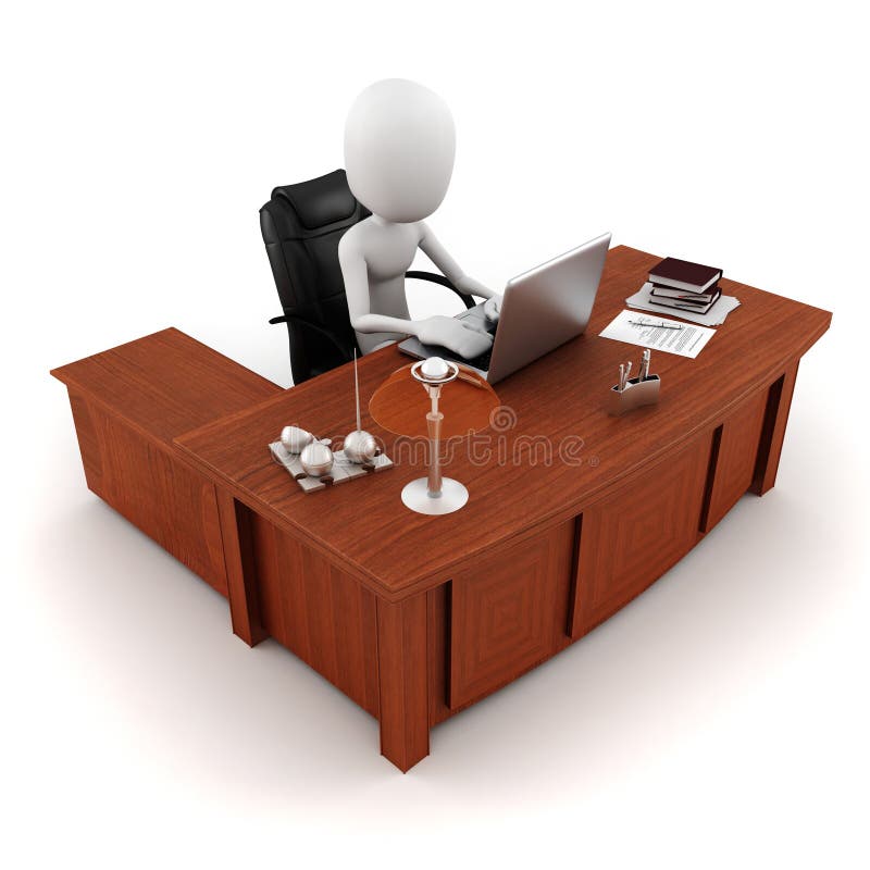 3d man working at his desk stock illustration. Illustration of business ...