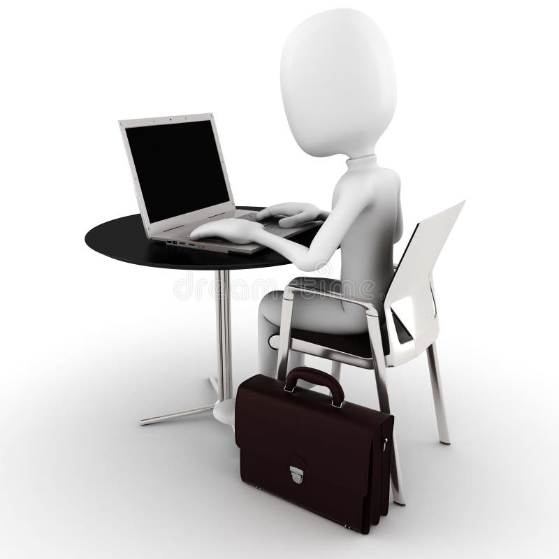 3d Man Working at His Laptop Stock Illustration - Illustration of ...